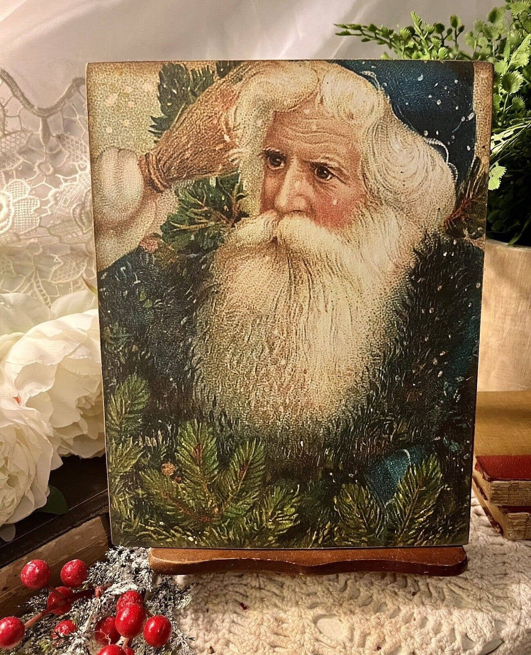 Victorian Santa, Vintage Style, Old World Christmas, Handcrafted Plaque ...