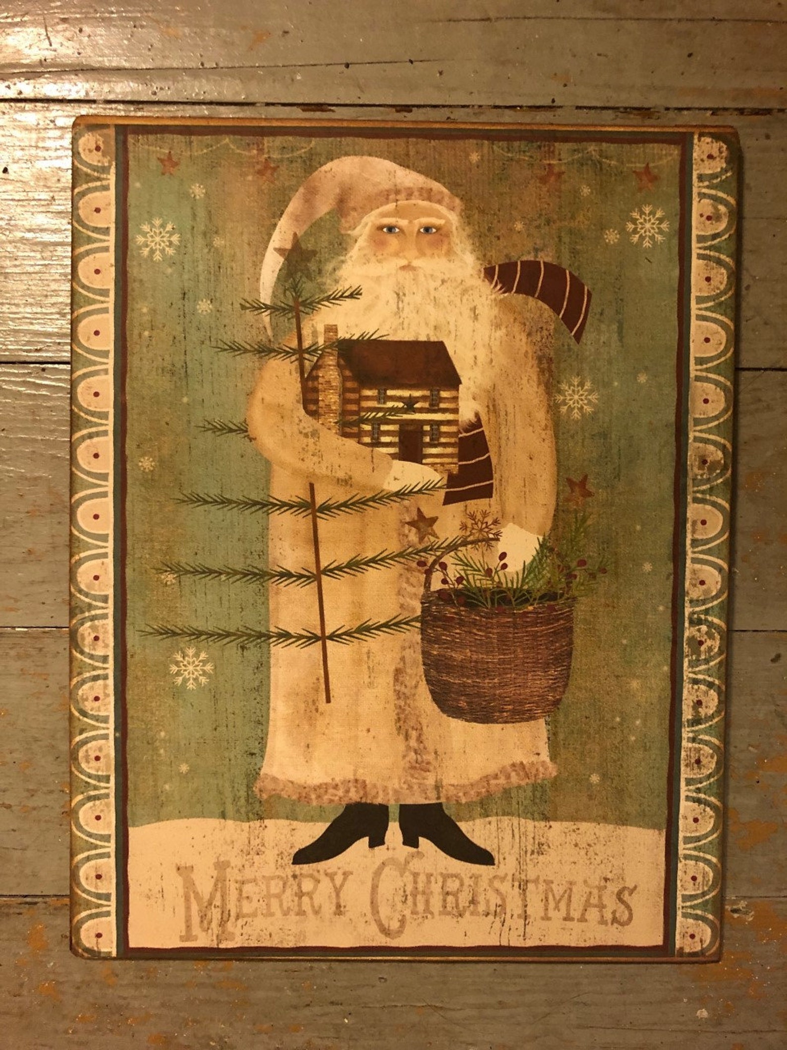 Handmade Folk Art Primitive Christmas Santa Claus Plaque / Sign #2 - Etsy