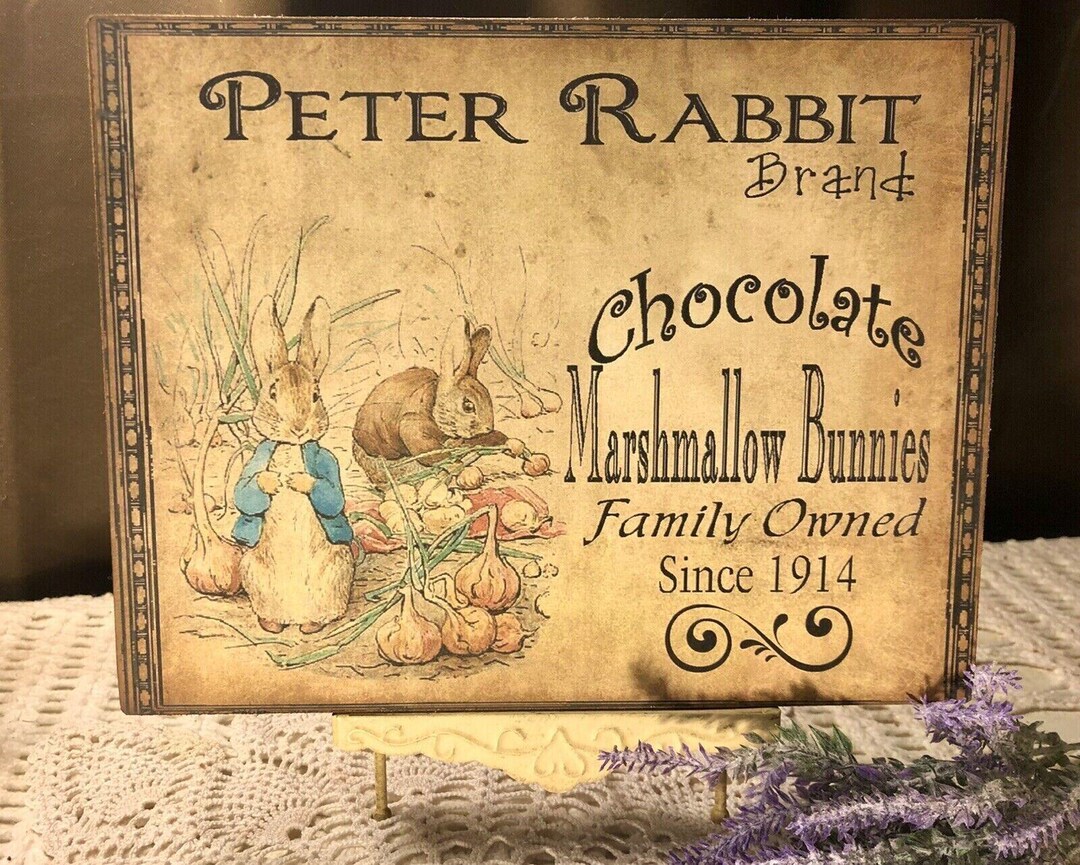 Peter Rabbit Marshmallow Bunnies PRIM Handmade Artist Canvas Flat Board ...