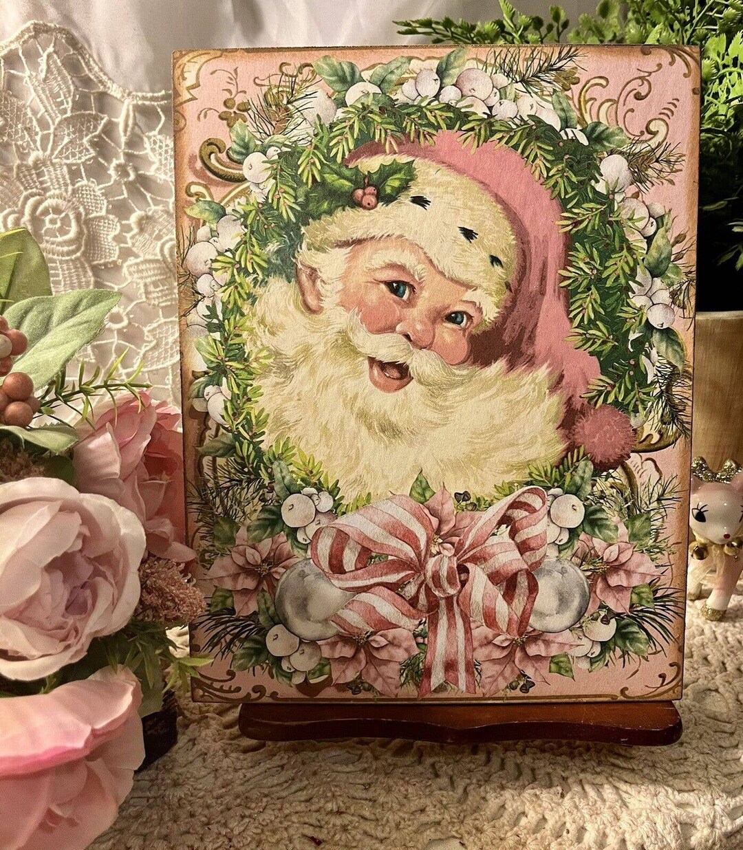 Pretty Pink Santa, Shabby Chic Christmas, Handcrafted Plaque / Sign - Etsy