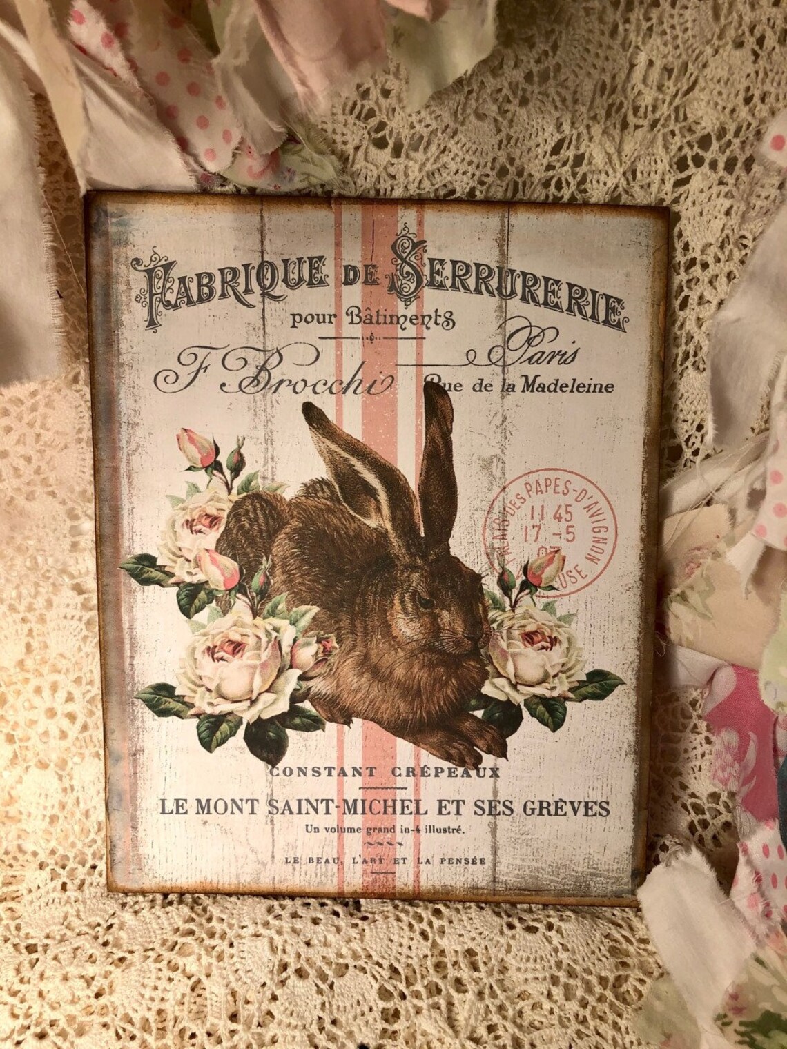 Brown Rabbit French Script Fabrique Shabby Chic Sign / | Etsy