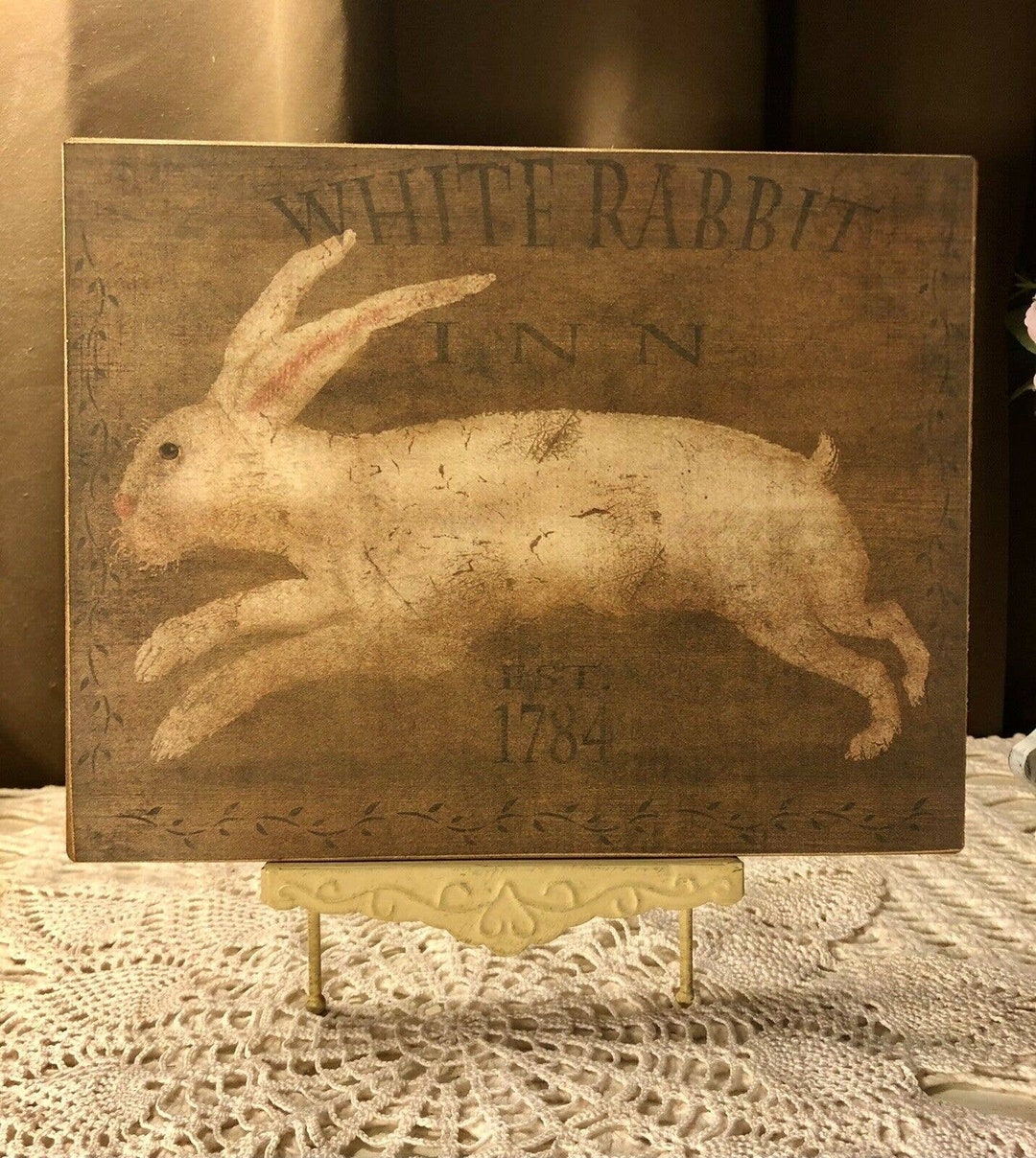White Rabbit Inn EST 1784 Primitive Folkart Handcrafted Plaque / Sign B ...
