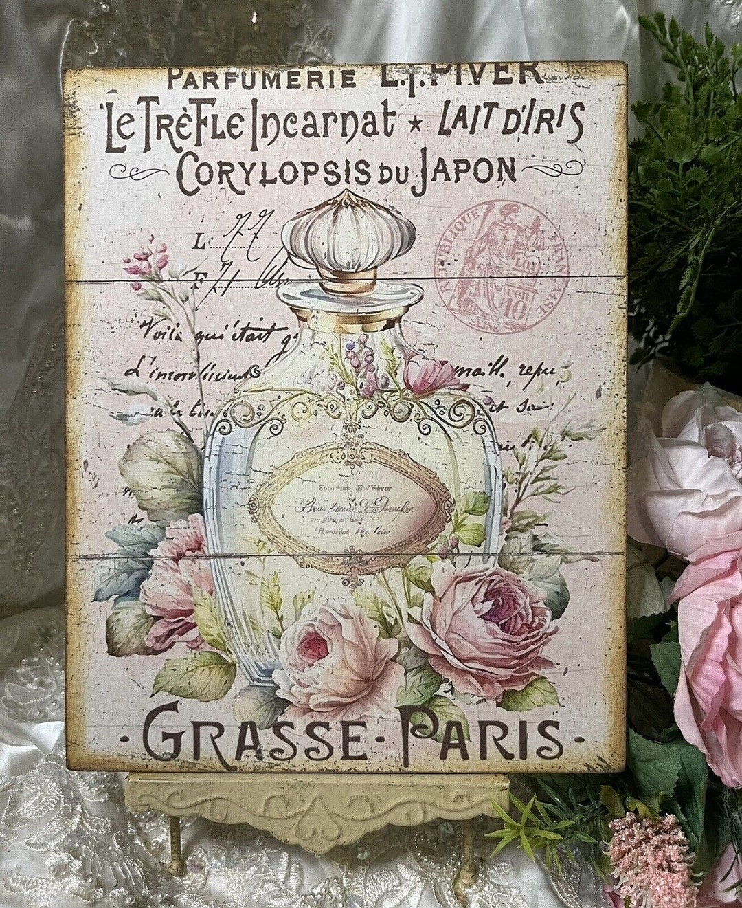 French Perfume, Parfumerie, Romantic Cottage Style Handcrafted Plaque ...