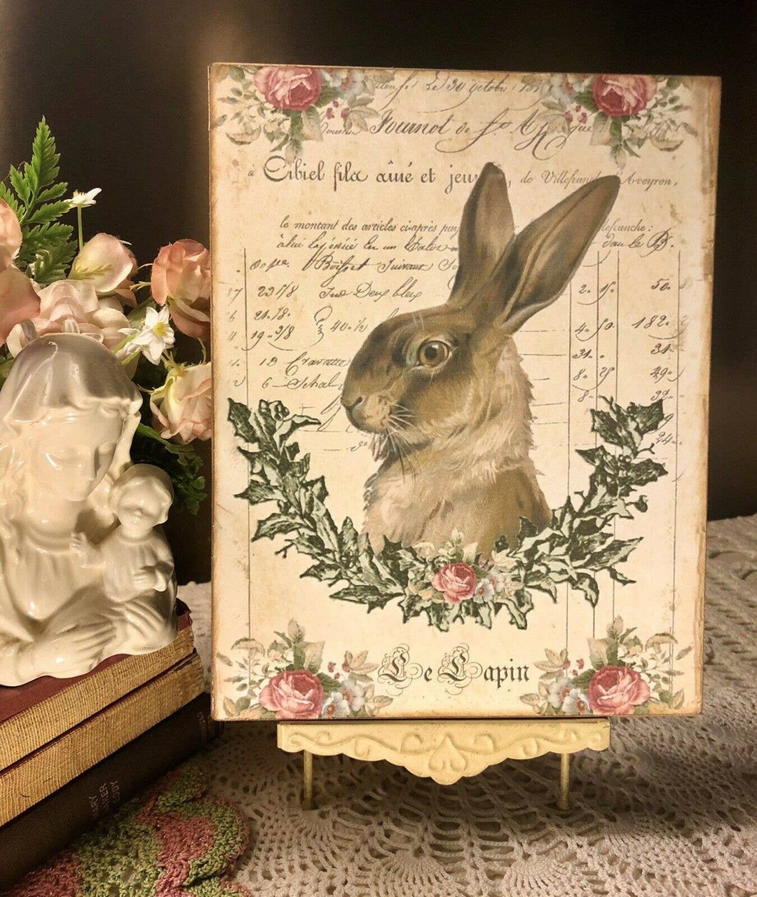 Shabby Chic French Country Rabbit Looking Left HANDCRAFTED Plaque ...