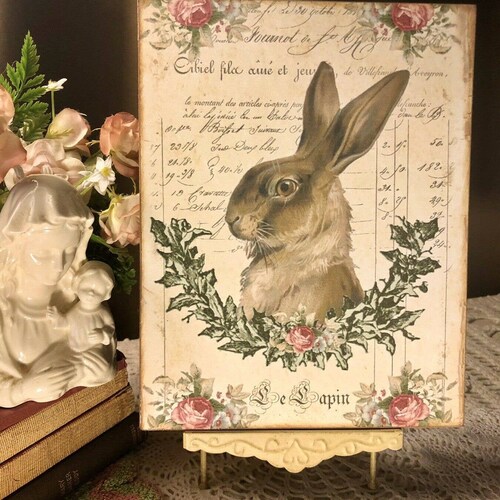 Shabby Chic Brown Bunny Rabbit Handcrafted Plaque - Etsy