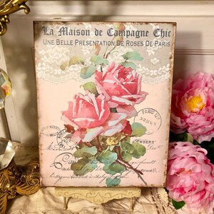 French, Vintage Style, Klein Pink Roses on Antique Lace, Shabby Sign ...