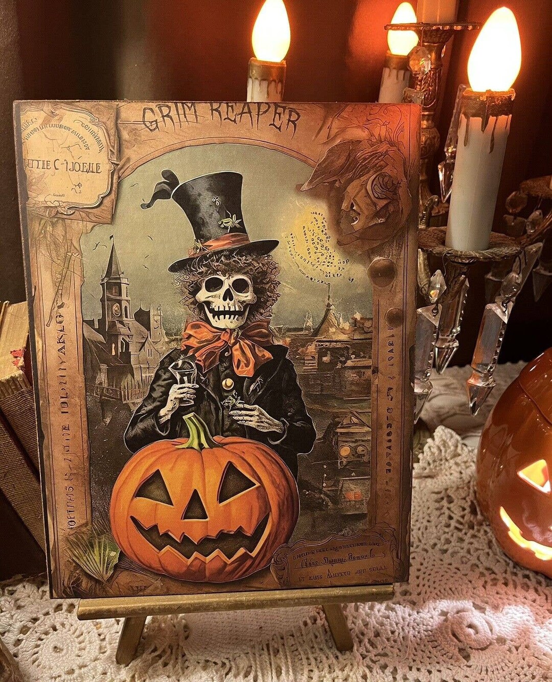 Grim Reaper, Skeleton Man Tophat, Halloween, Creepy Handcrafted Plaque ...