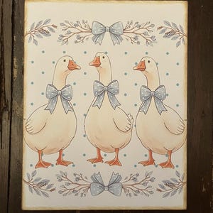 Retro Goose, Ducks W/ Blue Bows, Country, Handcrafted Plaque / Sign ...