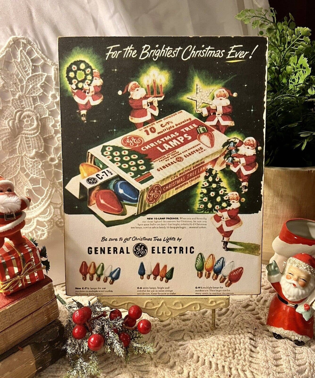 Christmas Tree Lights, Santa, Retro Ad, Vintage Style, Handcrafted ...
