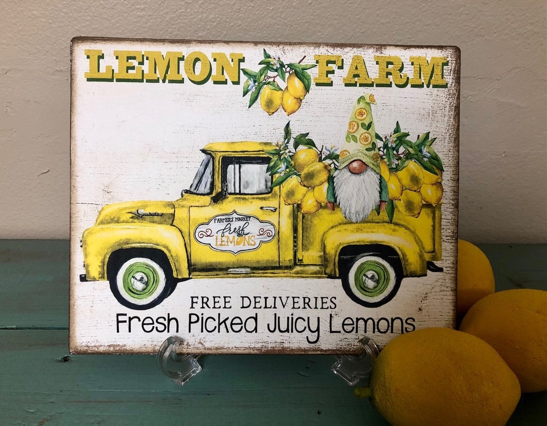 Lemon Farm, Gnome, Yellow Farm Truck, Handcrafted Plaque / Sign 8x10 - Etsy