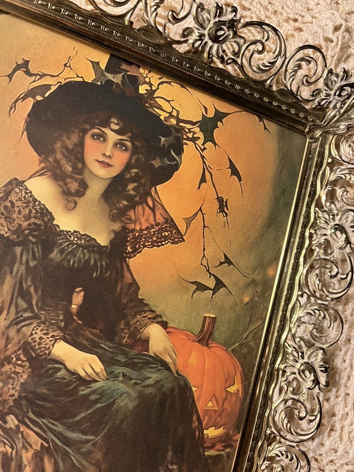 Victorian Witch, Halloween, Pumpkin, Vintage Framed Print A - Etsy