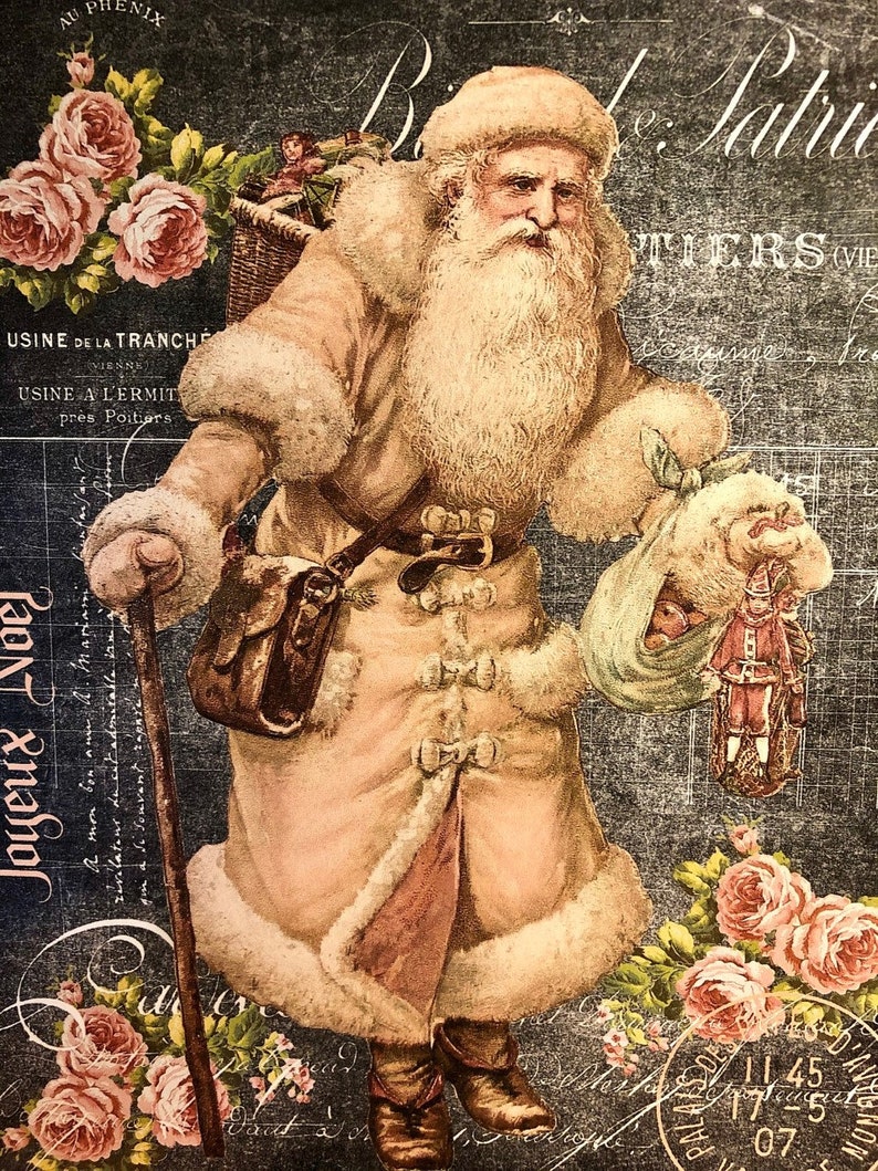 French Santa Vintage Style Pink Christmas Handcrafted Plaque - Etsy