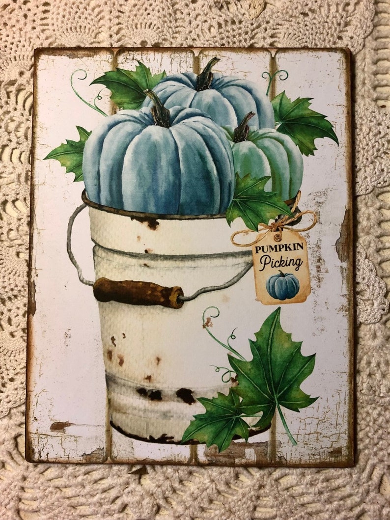 Blue and Green Pumpkin Bucket Farmhouse Fall Pumpkin Decor - Etsy