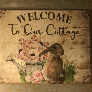 Welcome to Our Cottage, Bunny Rabbit HANDCRAFTED Plaque / Sign - Etsy