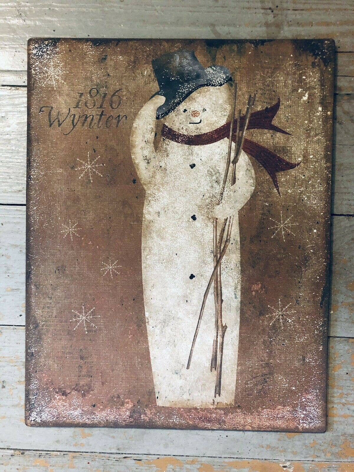 Handmade Primitive Snowman Folk Art Plaque / Sign WYNTER 1816 - Etsy