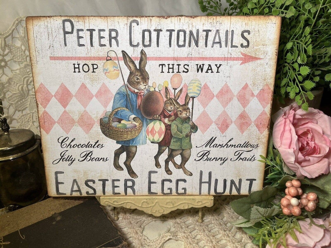 Bunny Rabbit, Easter Egg Hunt, Peter Cottontail, Handcrafted Plaque ...
