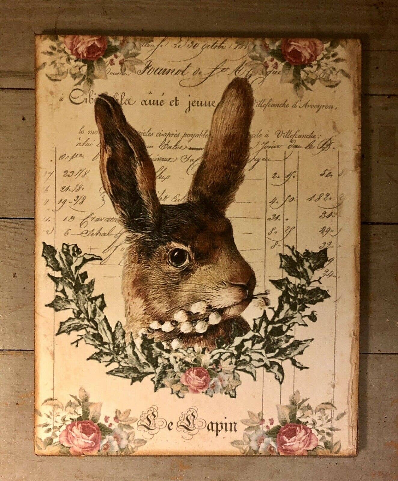 Shabby Chic French Country Rabbit Looking Right HANDCRAFTED Plaque ...