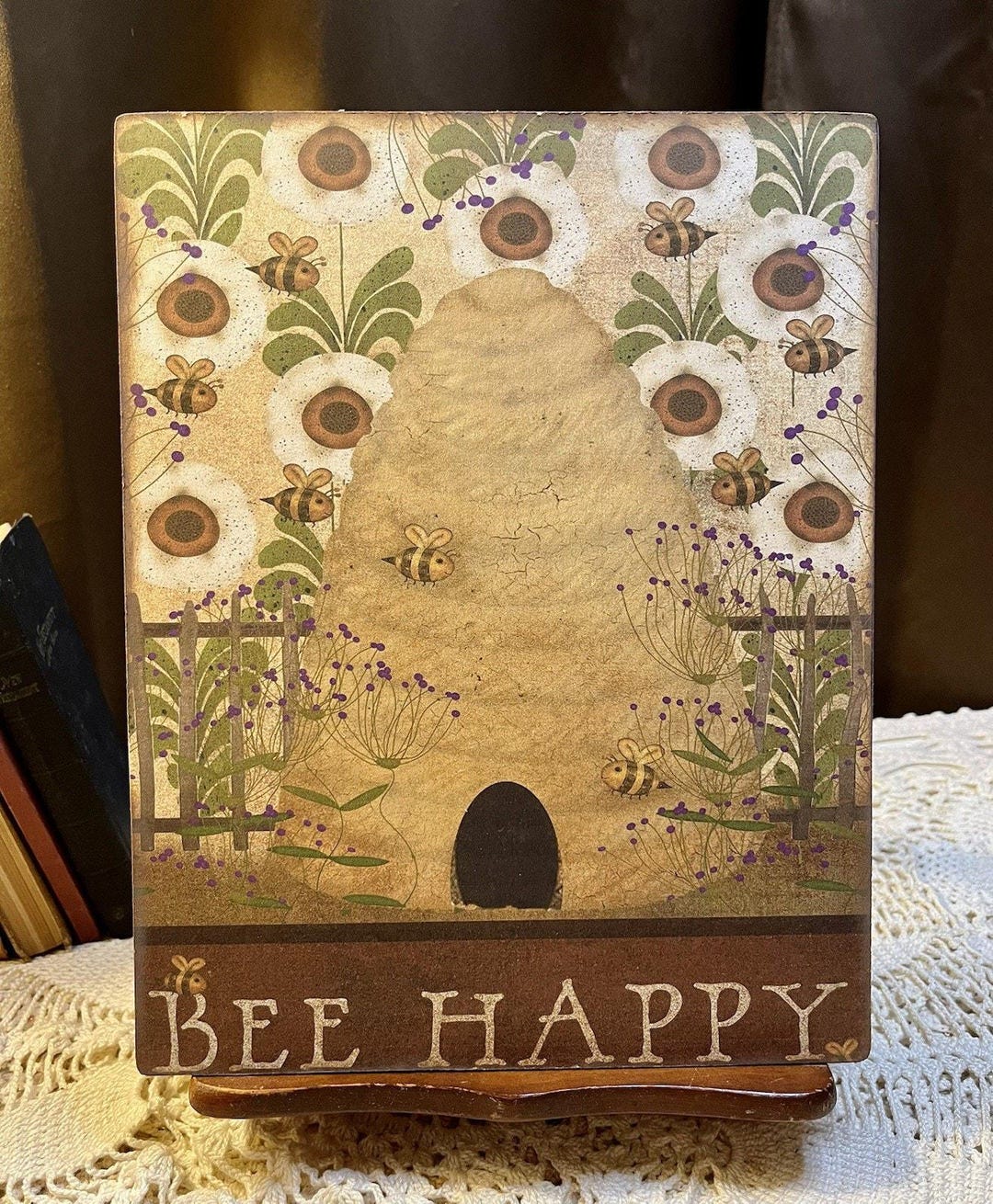 BEE HAPPY, Bees Hive, Rustic Primitive Handcrafted Plaque / Sign - Etsy