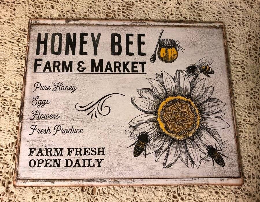 Honey Bee Farm & Market, Sunflower, Plaque / Sign - Etsy