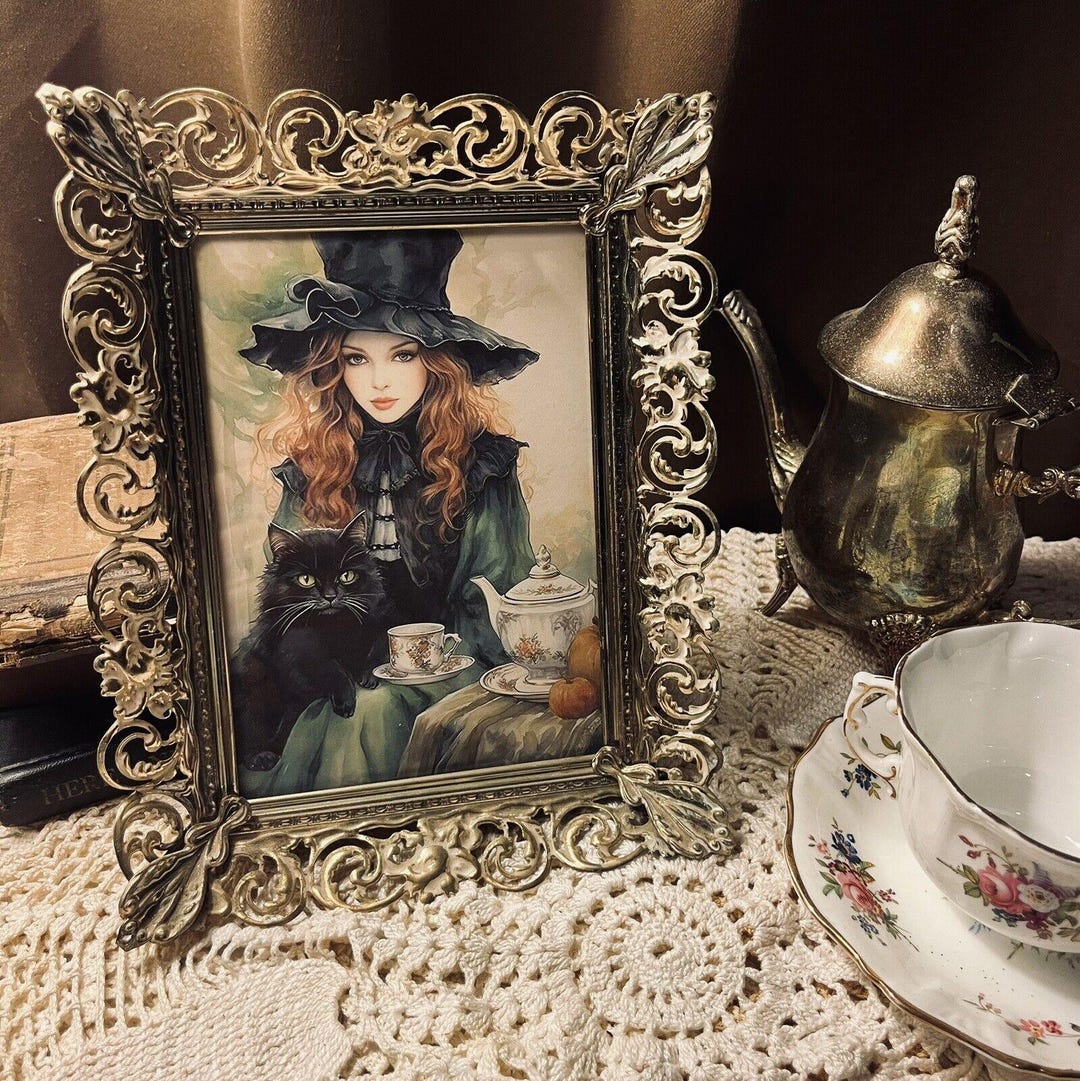 Teatime Witch, Vintage Gold Metal Fancy Frame, Framed Print A - Etsy