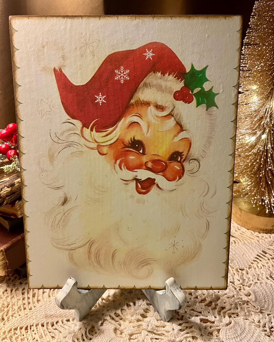 Retro Santa, Kitschy Cute Christmas, Handcrafted Plaque / Sign - Etsy