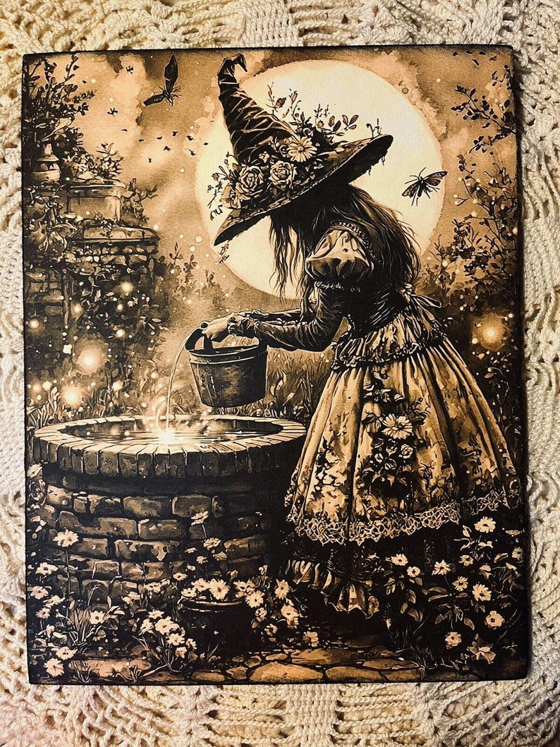 Witch, Magical Wishing Well, Halloween Handcrafted Plaque / Sign - Etsy