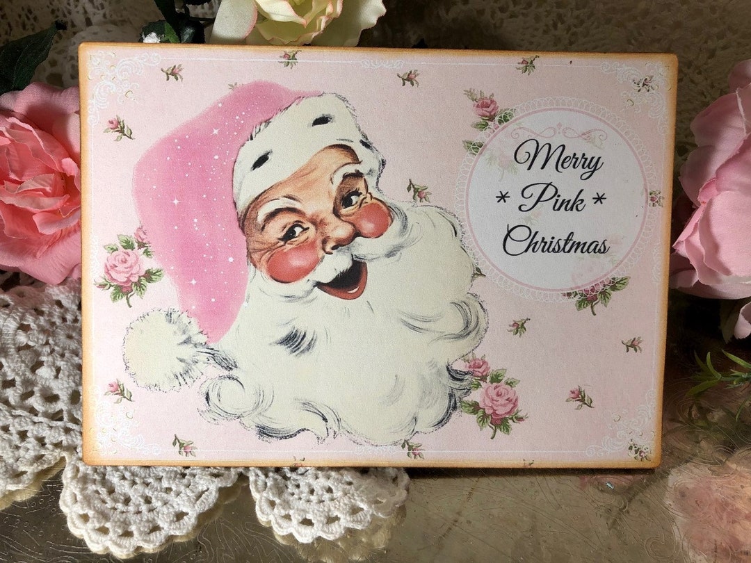 Merry Pink Christmas, Santa, Handcrafted Mini Sign / Plaque - Etsy