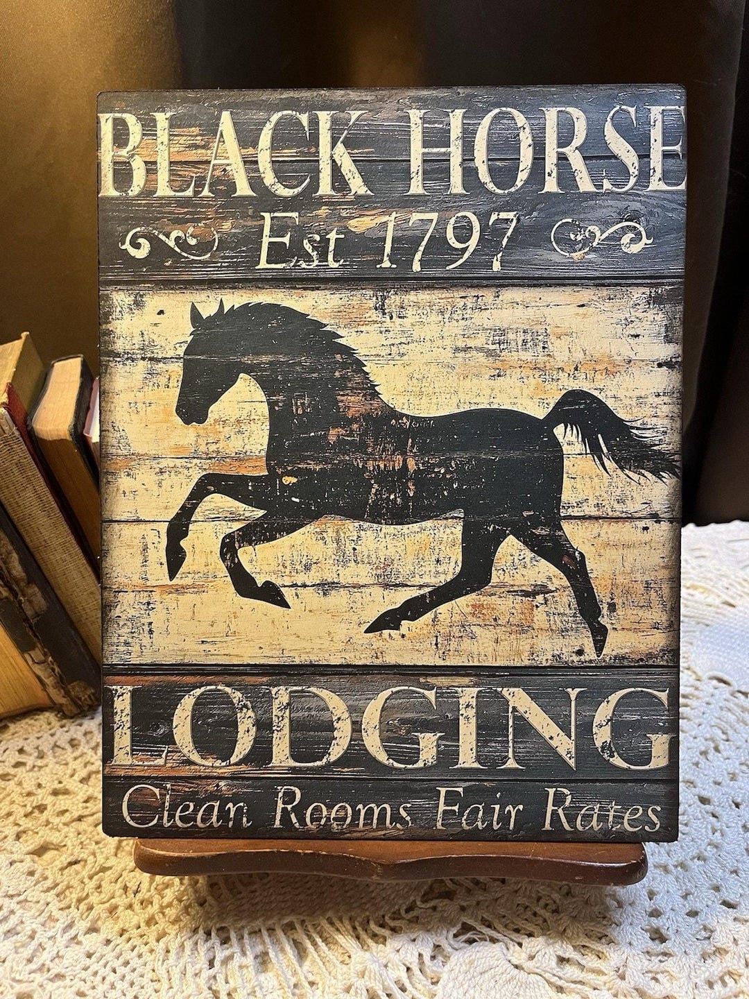 Black Horse, Lodging, Rustic Primitive Handcrafted Tavern Plaque / Sign ...