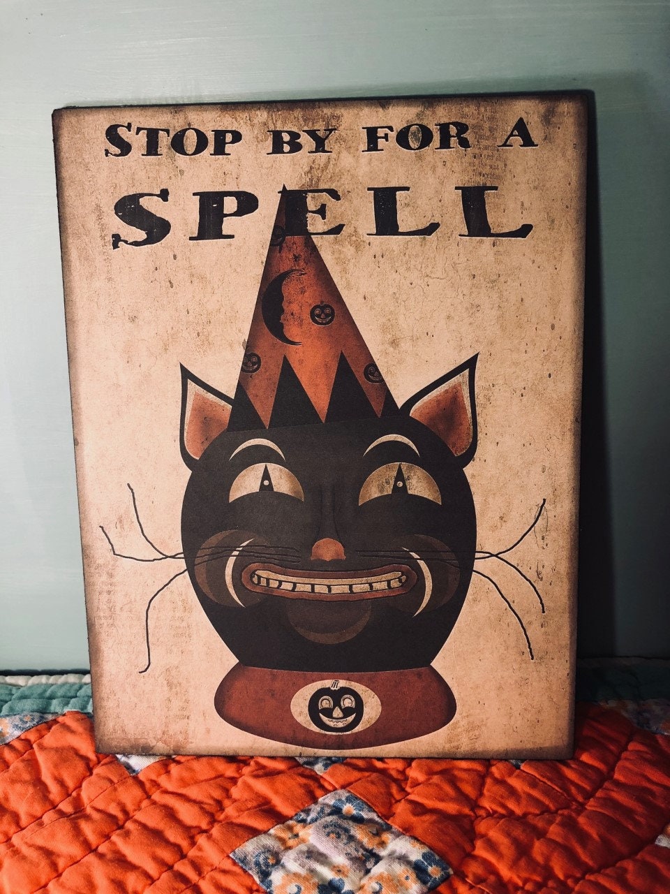 Black Cat Spell Halloween Vintage Style RETRO Plaque - Etsy
