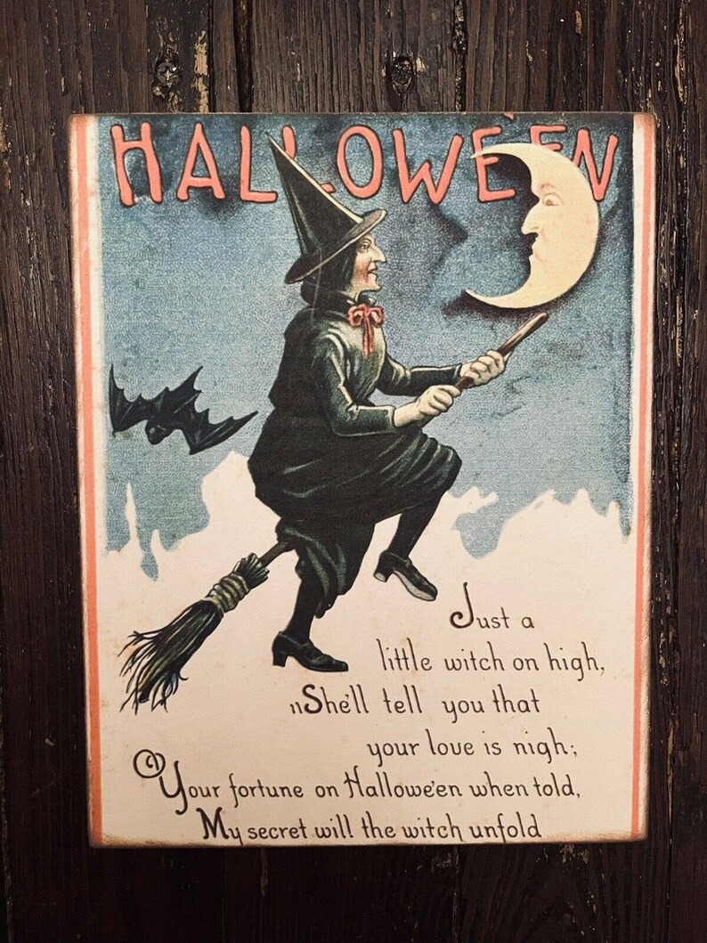 Witch Vintage Halloween Broom Flying Handcrafted Plaque / - Etsy