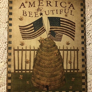 Handmade Primitive Folk Art Flag Beehive Patriotic Plaque / Sign - Etsy