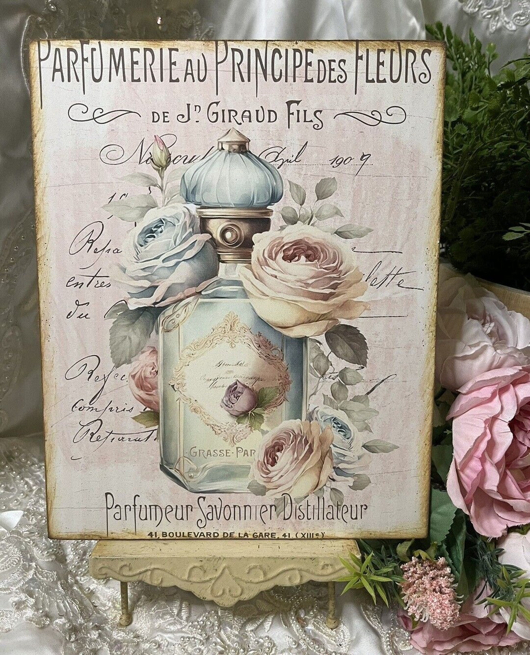 French Perfume, Parfumerie, Romantic Cottage Style Handcrafted Plaque ...