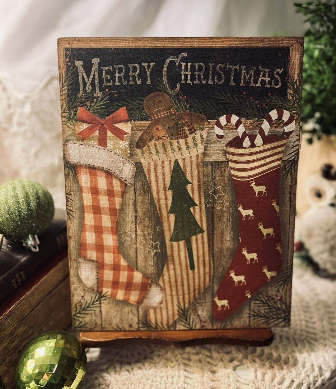 Primitive Christmas Stockings, Farmhouse, Country, Handcrafted Plaque ...