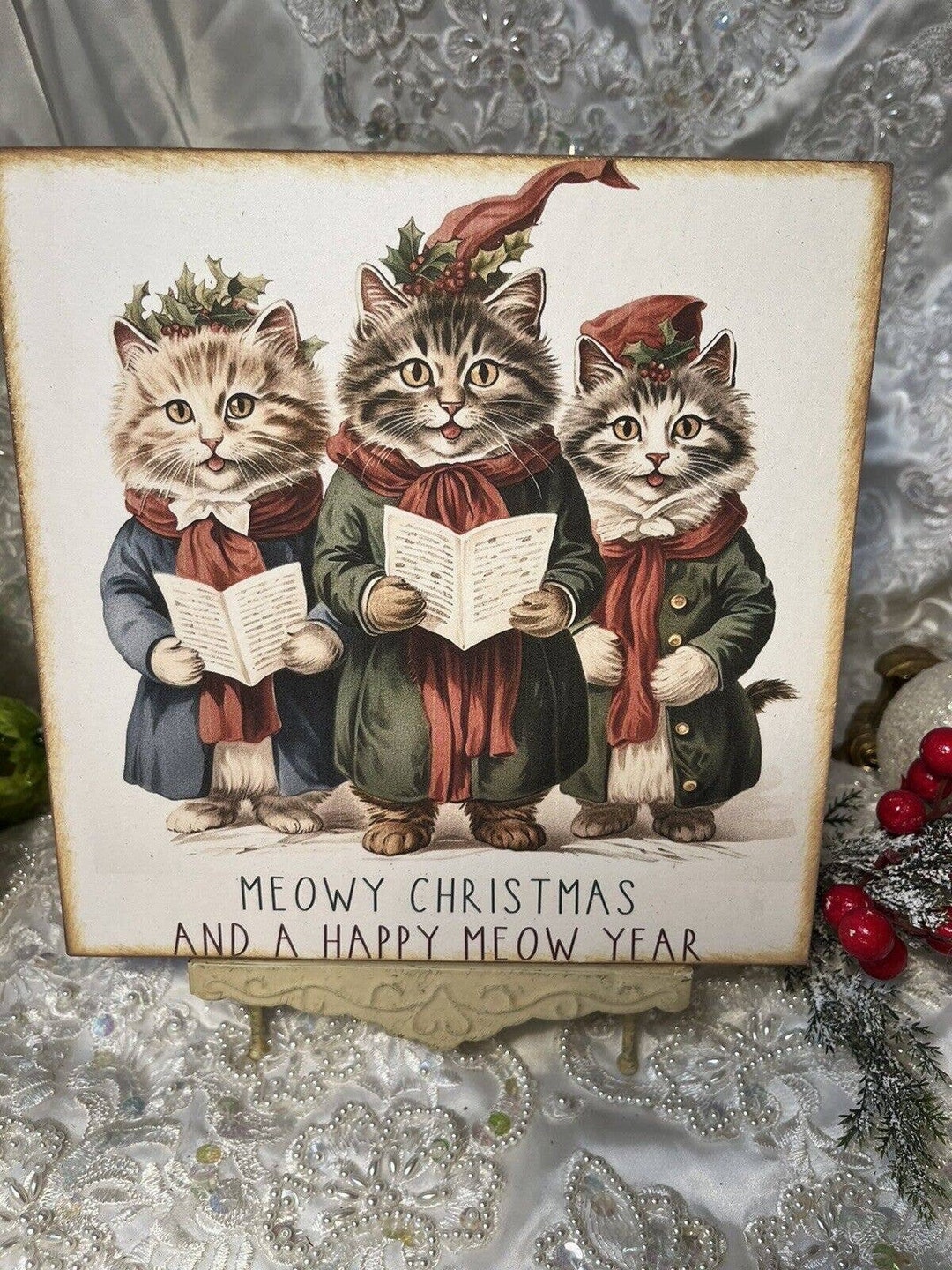 Vintage Cats Meowy Christmas Handcrafted Plaque Sign - Etsy
