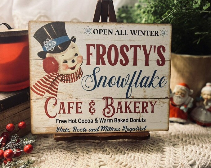 Frosty's Snowflake Cafe & Bakery, Winter, Snowman, Handcrafted Plaque ...