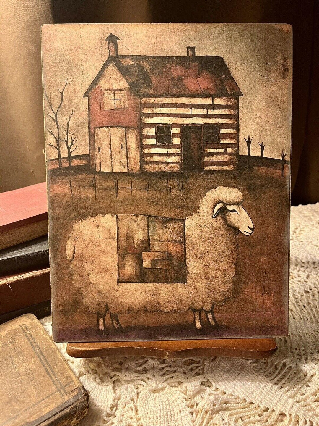 Prim Sheep, Cabin, Folk Art, Primitive, Handcrafted Plaque / Sign - Etsy