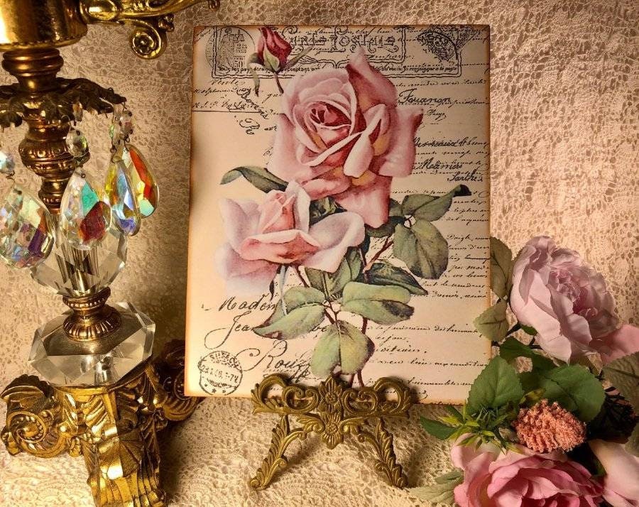 Two Pink Roses Shabby Chic Vintage Style Country Cottage - Etsy