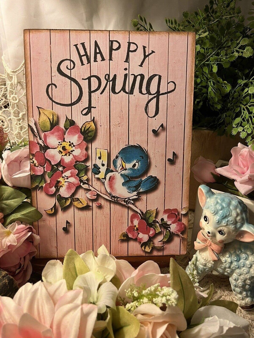 Happy Spring Blue Bird, Retro HANDCRAFTED Plaque / Sign - Etsy