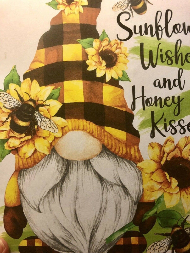 GNOME Sunflower Wishes Honey Bee Kisses Handcrafted Plaque / | Etsy