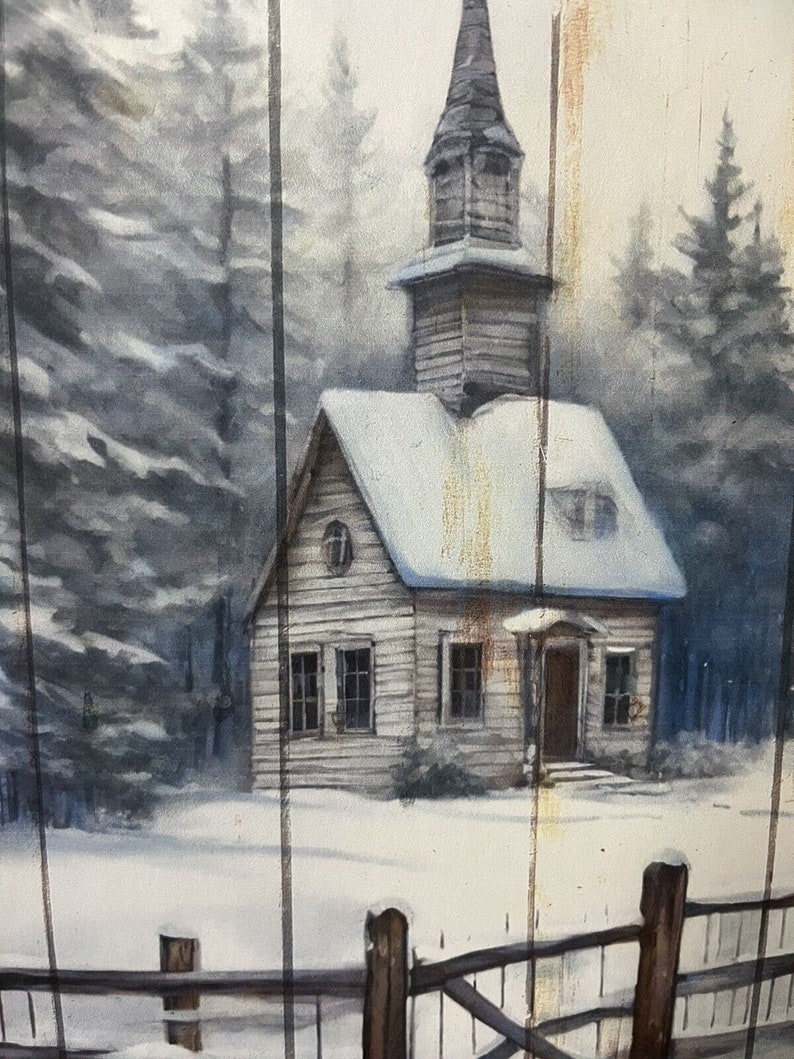 Church Chapel Snow Scene, Primitive Folk Art, Handcrafted Plaque / Sign ...