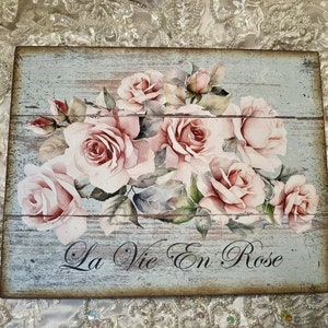 French Pink Roses Shabby Chic Handcrafted Plaque Sign - Etsy