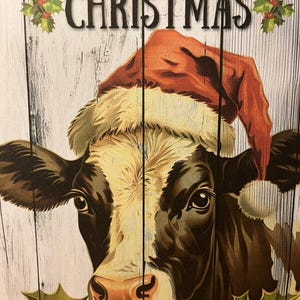 Farmhouse Christmas Cow, Handcrafted Plaque / Sign - Etsy
