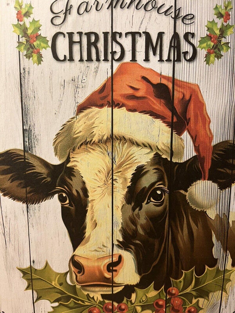 Farmhouse Christmas Cow, Handcrafted Plaque / Sign - Etsy