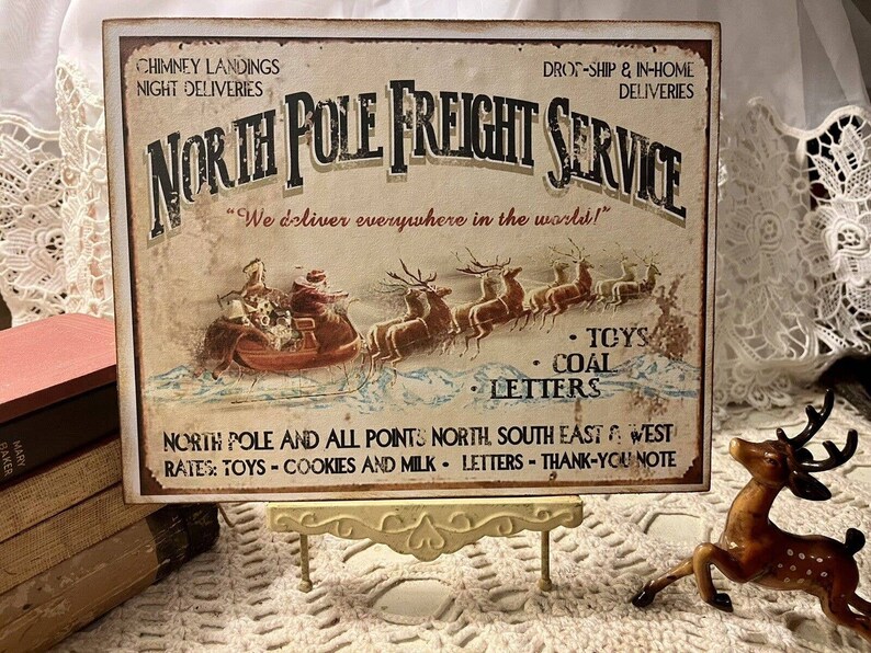 North Pole Freight Service, Santa Sled Christmas Handcrafted Plaque ...