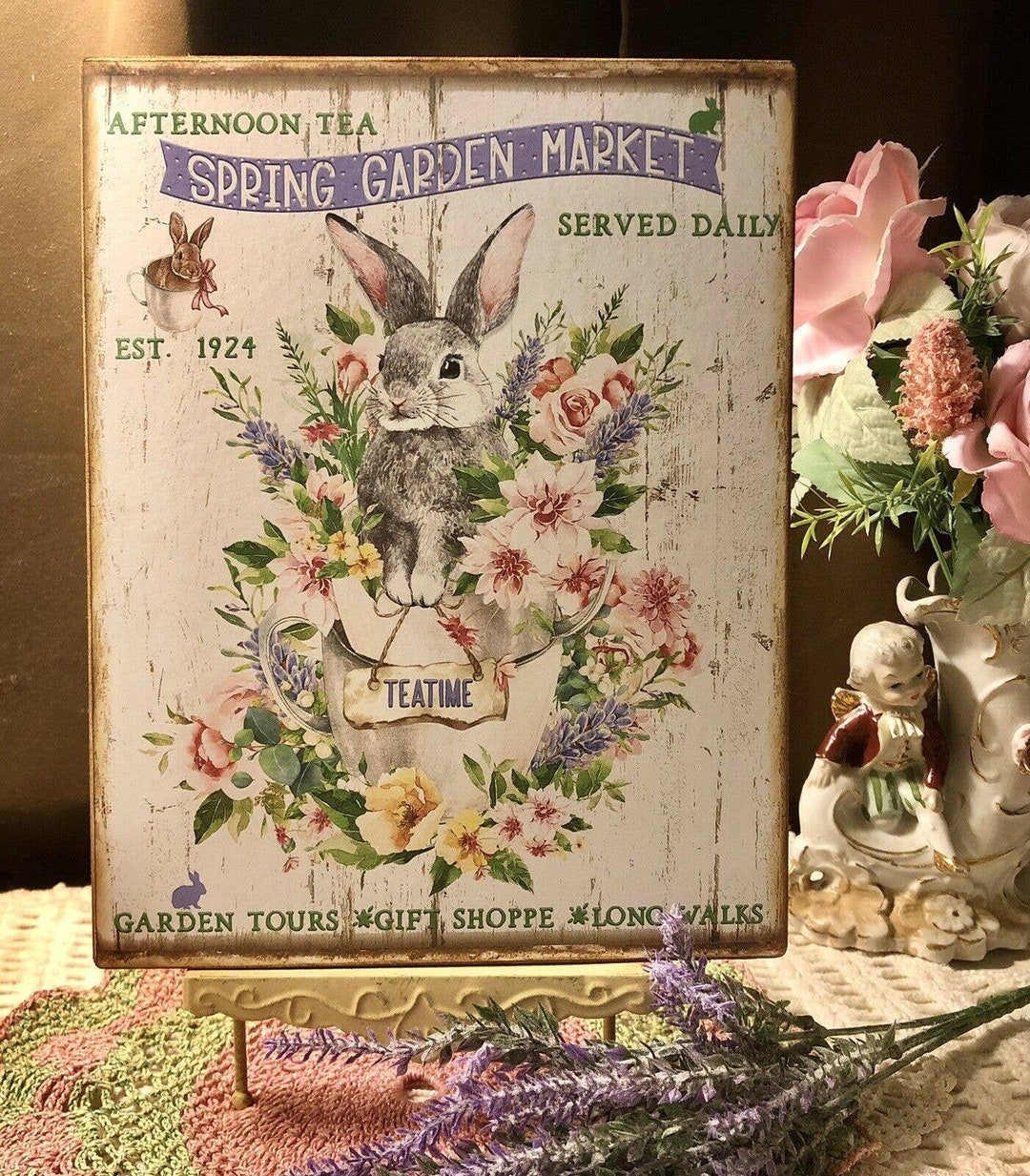 Easter Spring Market Bunny Tea Time Handcrafted Plaque / Sign - Etsy