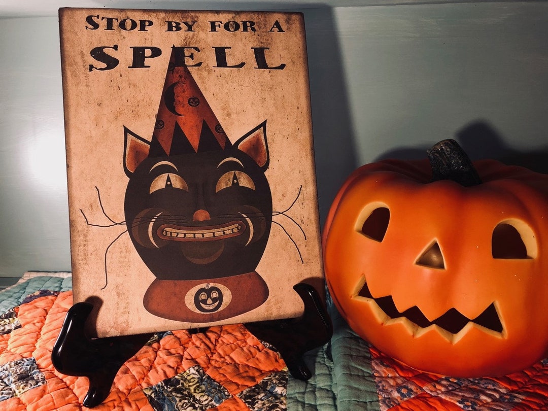 Black Cat Spell, Halloween Vintage Style, RETRO, Plaque - Etsy