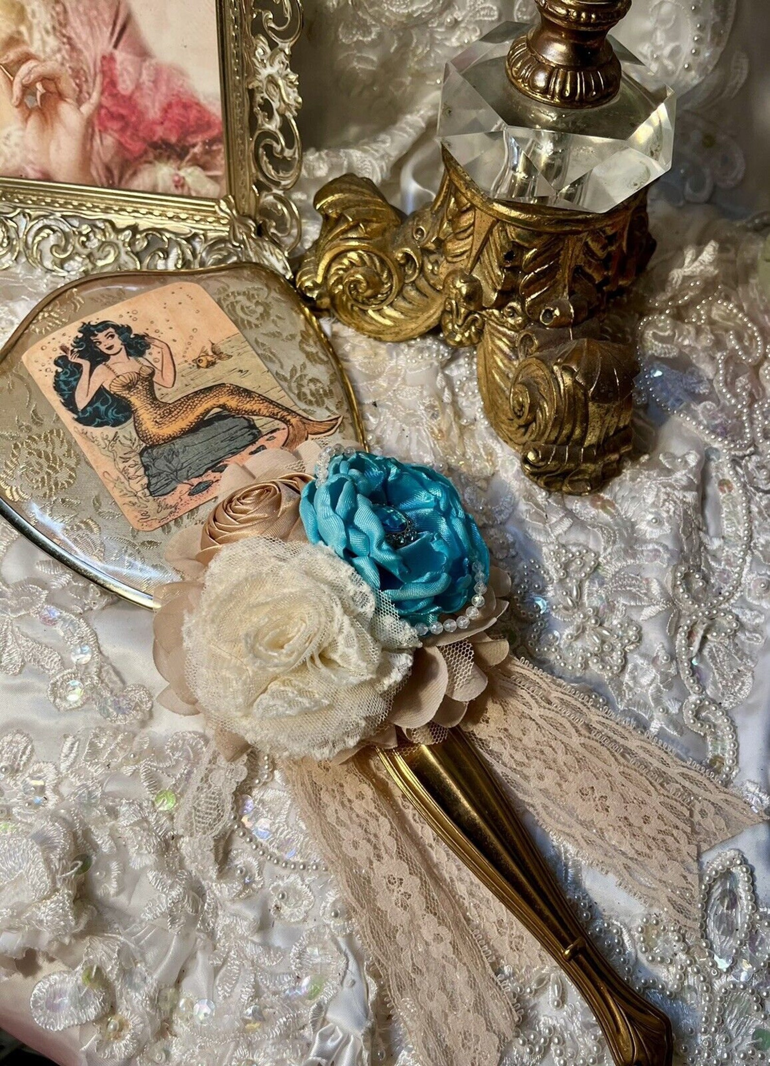 Retro Mermaid Beauty, Antique Vanity Hand Mirror - Etsy