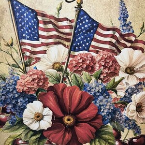American Flags Patriotic, Flowers, Independence Day, Handcrafted Plaque ...