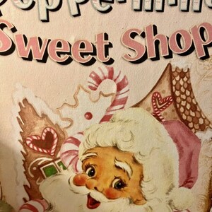 Santa's Peppermint Sweet Shop, Pink Christmas, RETRO Handcrafted Plaque ...