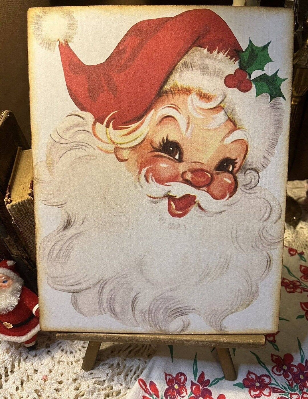 Jolly Retro Santa Vintage Style CHRISTMAS Handcrafted Plaque / Sign #1 ...